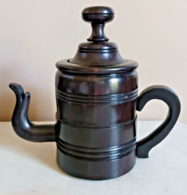 Antique Lignum Vitae Turned Wood Coffee Pot w/ Lid Unusual Old ...