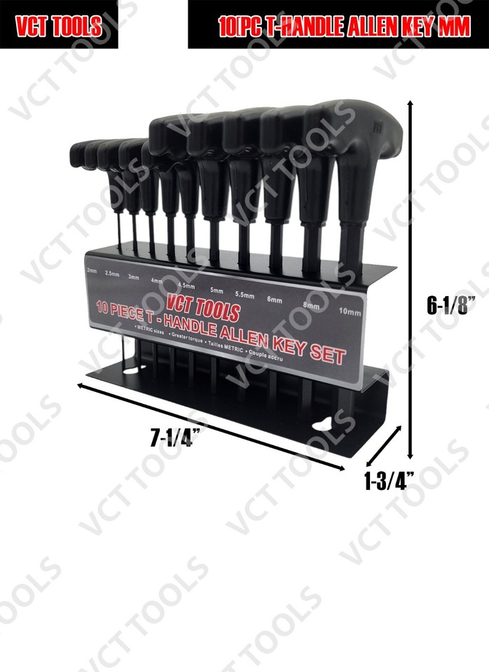 10PC T Handle Allen Wrench Hex Key Set MM Metric w/Storage Holder 2mm ...