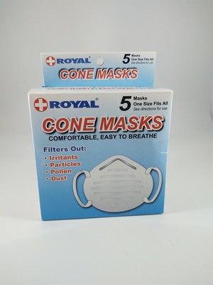 Royal Brand - White Cone Masks - Elastic Headband, Metal Nose Fitting ...
