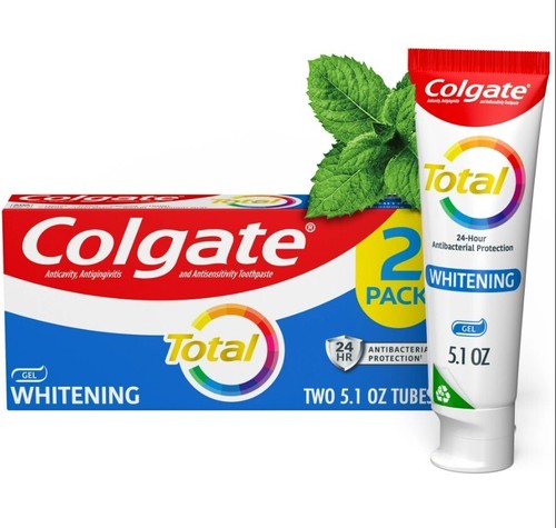 Colgate Total Whitening Toothpaste Gel, Mint, 2 Pack, 5.1 Ounce Tubes ...
