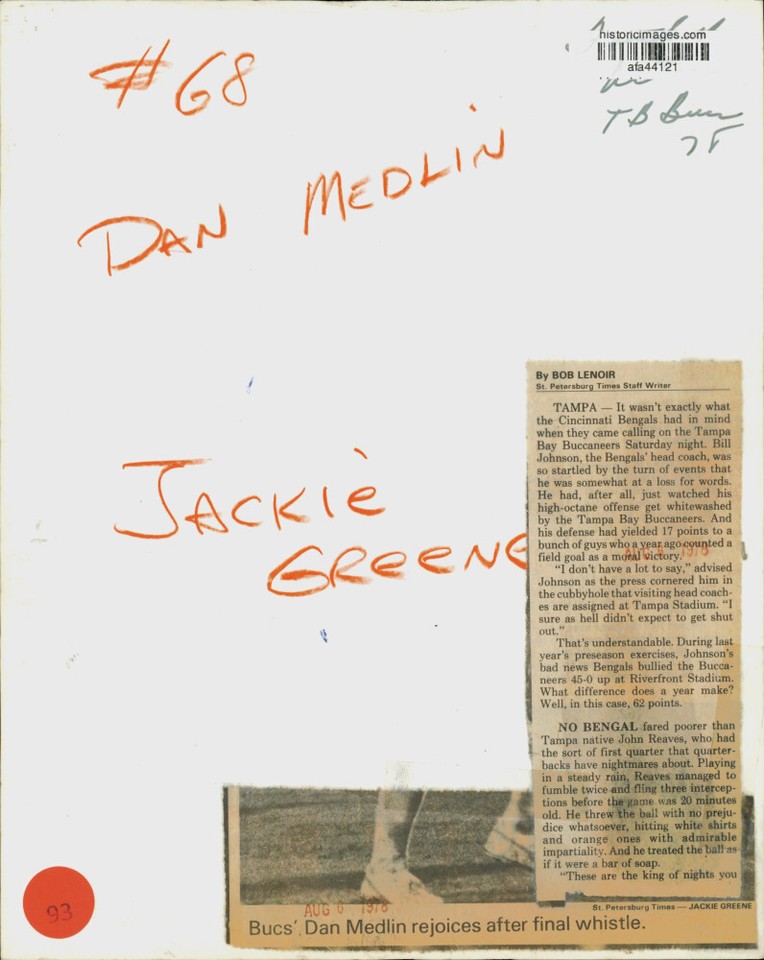 1978 Press Photo Dan Medlin, Tampa Bay Buccaneers Football Player ...