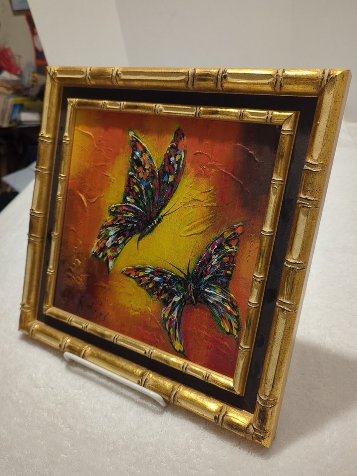Original R. STYLES Oil Painting Mid Century BUTTERFLIES Framed 13"x13 ...