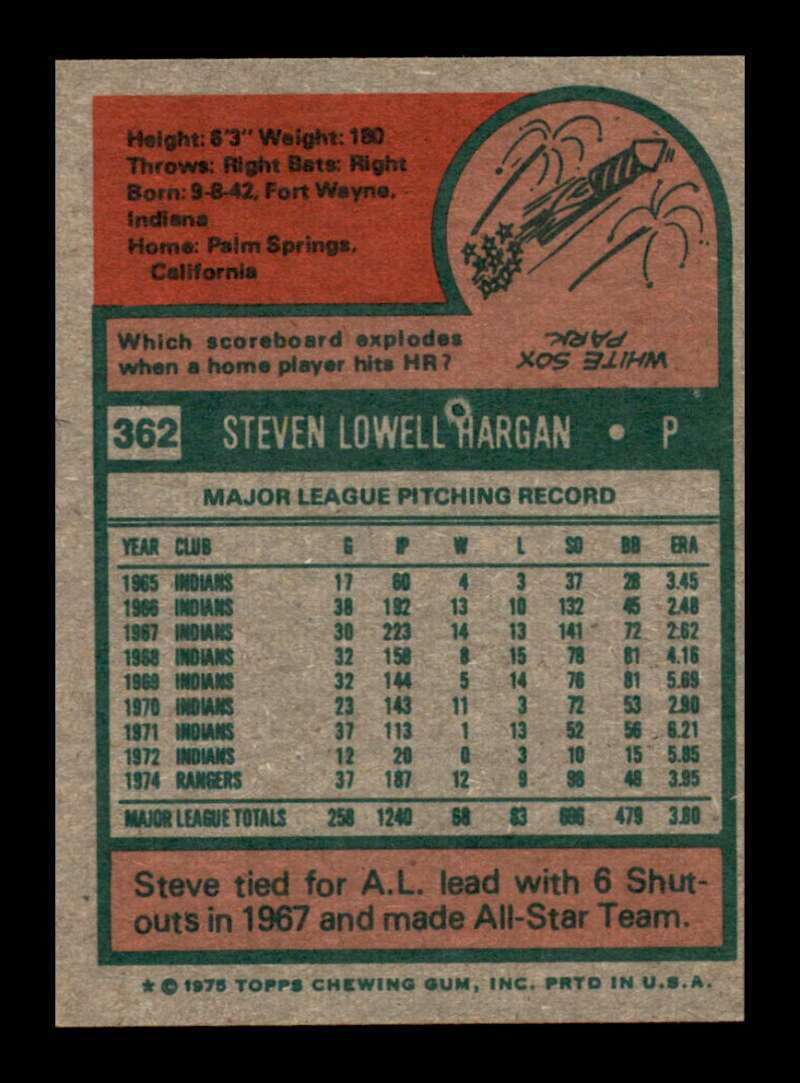 1975 Topps Steve Hargan #362 NM Near Mint Texas Rangers | eBay