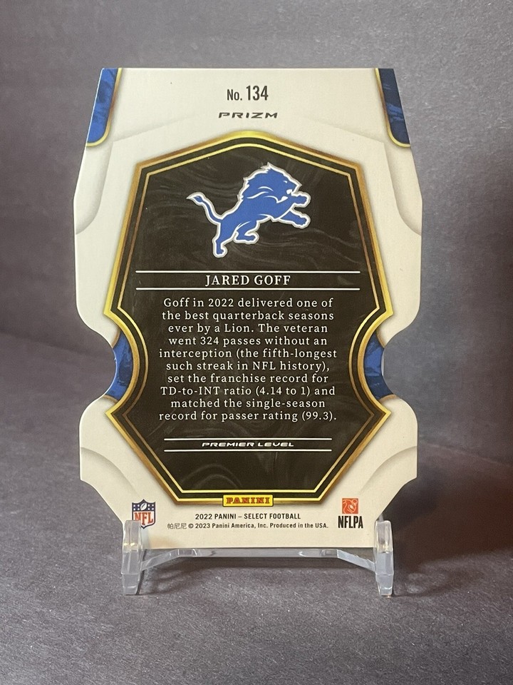2022 SELECT PREMIER LEVEL DIE CUT PRIZM JARED GOFF CARD #134 DETROIT ...