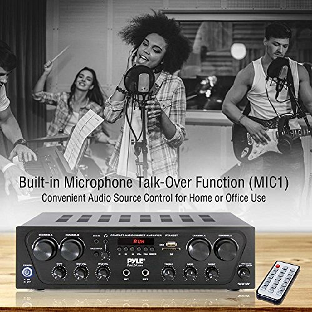 Pyle Bluetooth Karaoke Stereo Receiver, 4-Channel Amplifier w ...