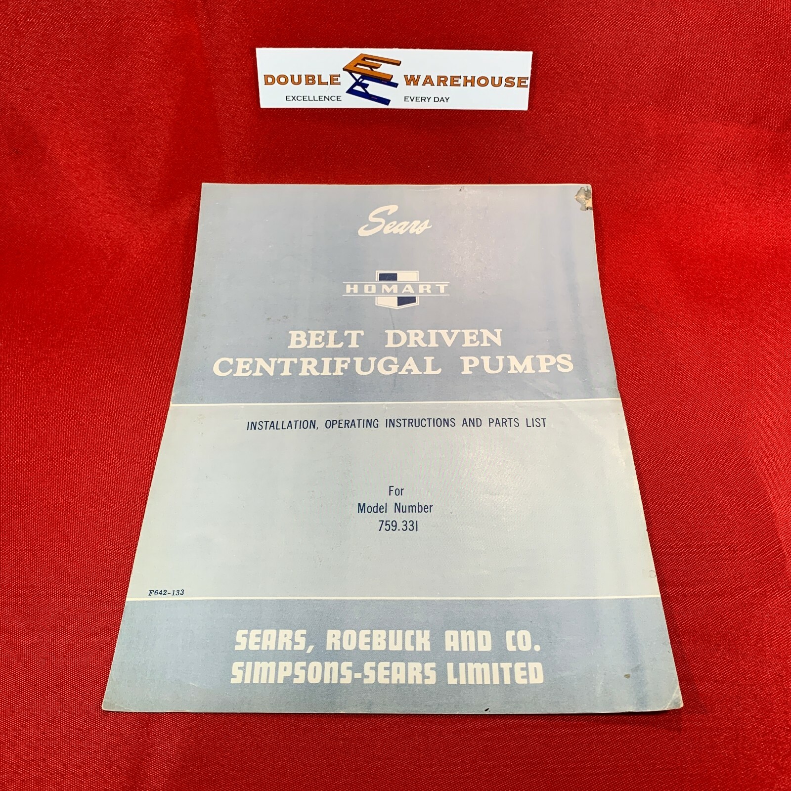 Sears Homart Belt Driven Centrifugal Pumps Model 759.331 Instructions ...