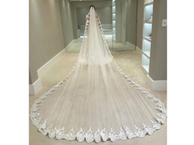 Bridal veil 5 meters Long ivory color with lace edge for bride | eBay