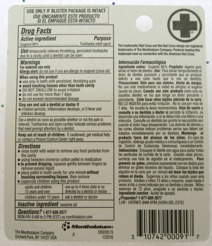 Red Cross Toothache Medication Kit ~ Instant Pain Relief ~ Eugenol Oil ...