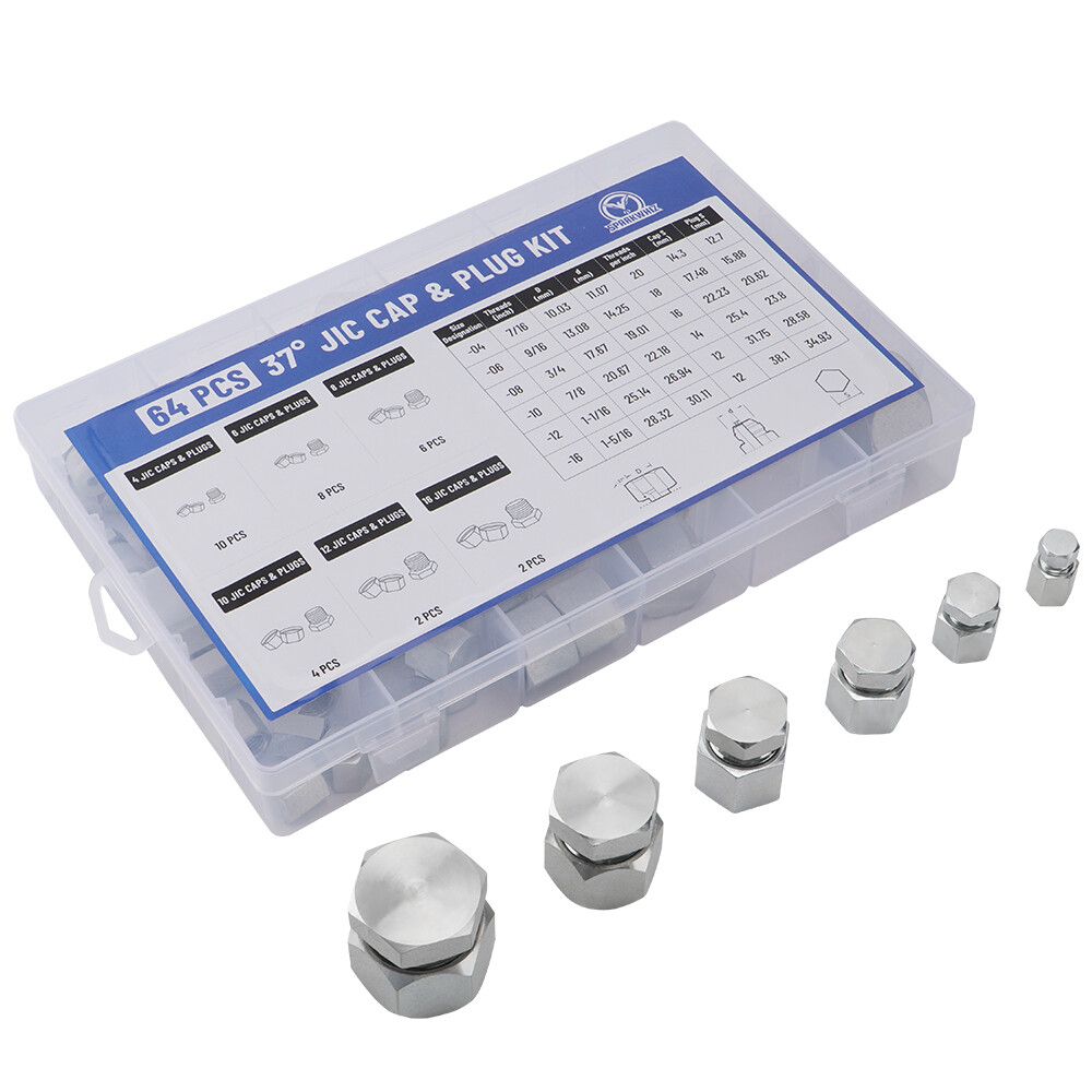64Pcs JIC 37° Flare Thread Cap & Plug Kit 37 Degree JIC Cap and Plug ...