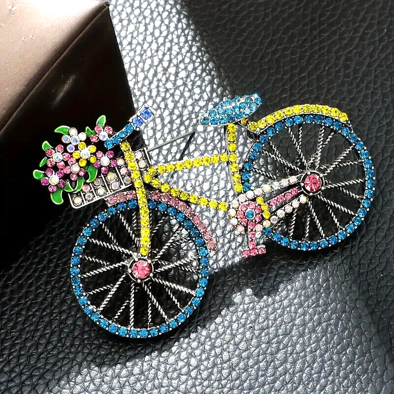 Vintage Blue Bicycle Brooch Pin Inlaid Shiny Rhinestone Women Men ...