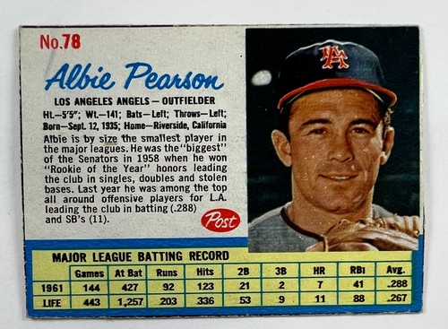 1962 Post Cereal #78 Albie Pearson (Angels) 126E-01 | eBay