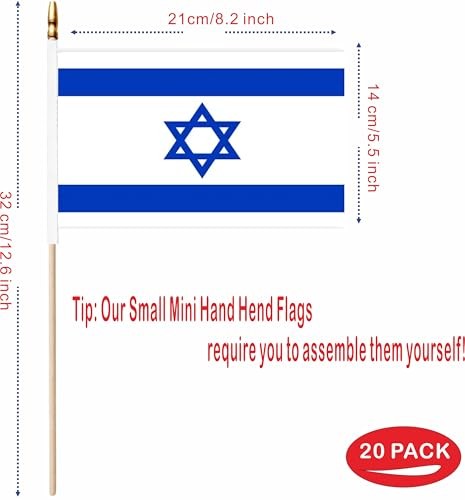 20 Pack Israel Mini Stick Flags Israeli Small Miniature Handheld Flag ...