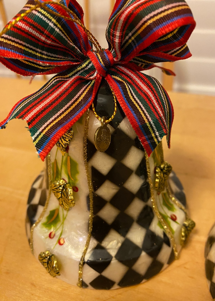 MacKenzie-Childs 1 Capiz Large Bell Ornament Rare HTF Courtly Check ...