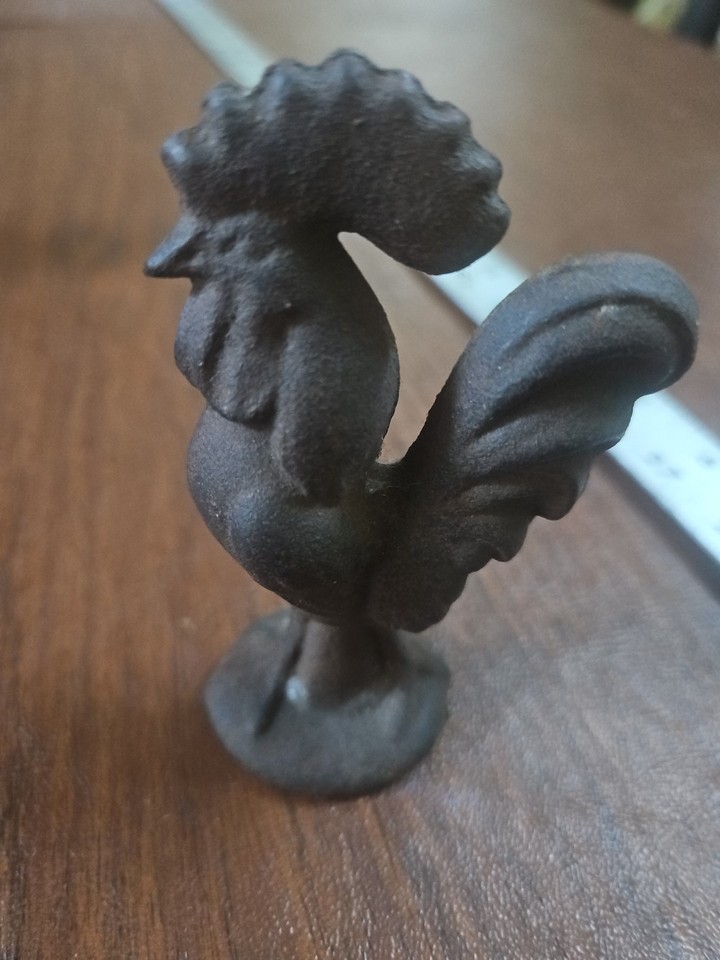 Black Cast Iron ROOSTER Paperweight Small Doorstop Figure Folk Art ...