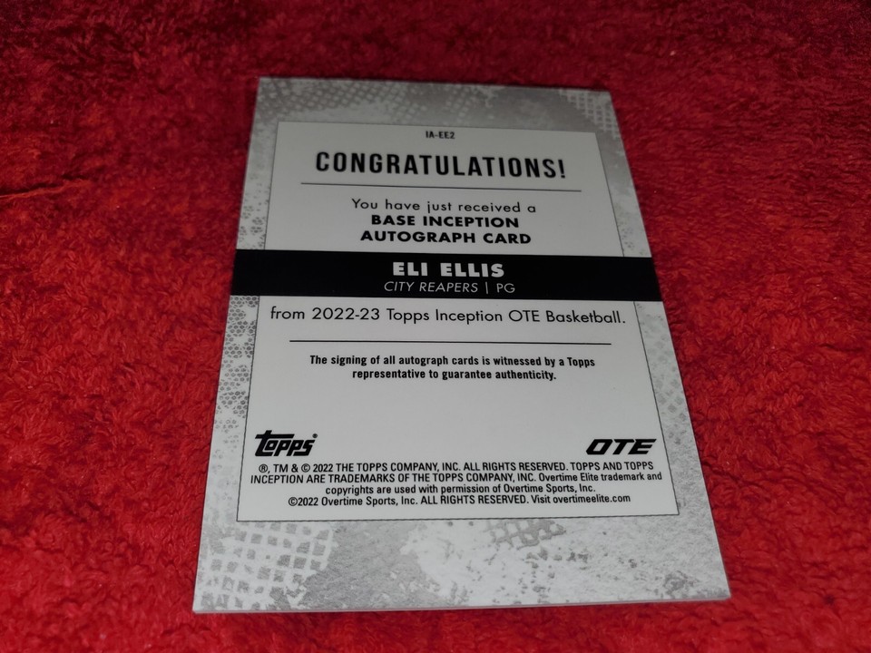 2023 TOPPS INCEPTION OVERTIME CARD OF ELI ELLIS RC AUTO ORANGE 44/50 | eBay