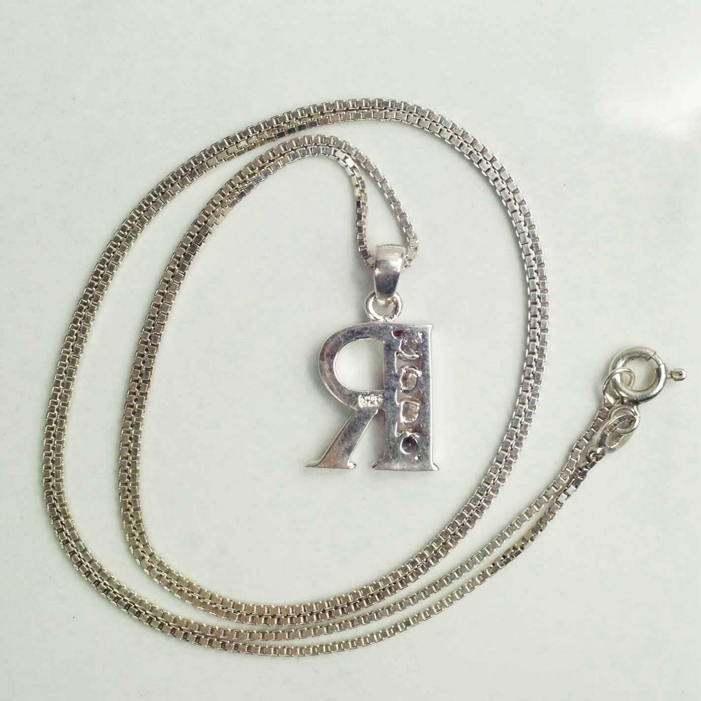 Sterling Silver CZ Letter R Pendant/24.25" Box Chain 1mm | eBay