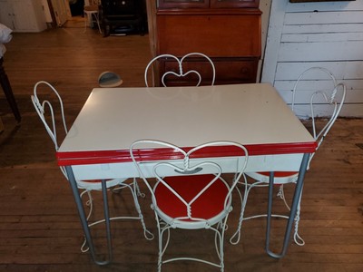 Vintage Enamel Kitchen Table w/ Extendable Top with 4 chairs ice cream ...