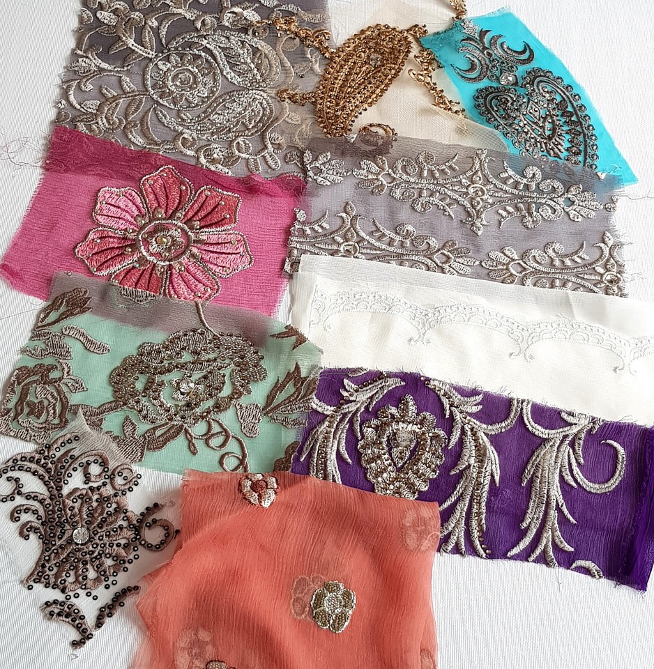 Sari scraps beaded embellished fabric offcuts art projects sequin ...