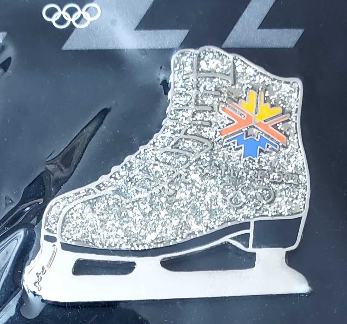 2002 SALT LAKE CITY OLYMPIC SILVER GLITTER ICE FIGURE SKATE PIN/PINS ...