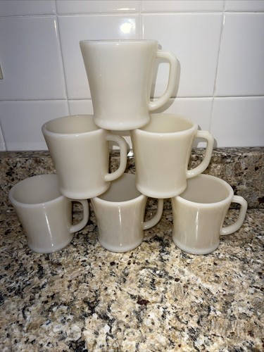 6 VINTAGE FIRE KING RESTAURANT WARE IVORY COFFEE MUG D-HANDLE FLAT ...
