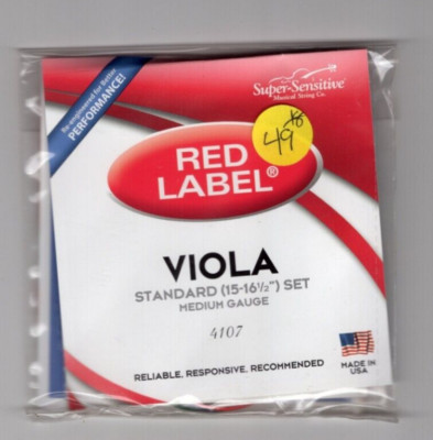 Super-Sensitive 4107 Red Label Viola String Set Standard Med Gauge 15 ...