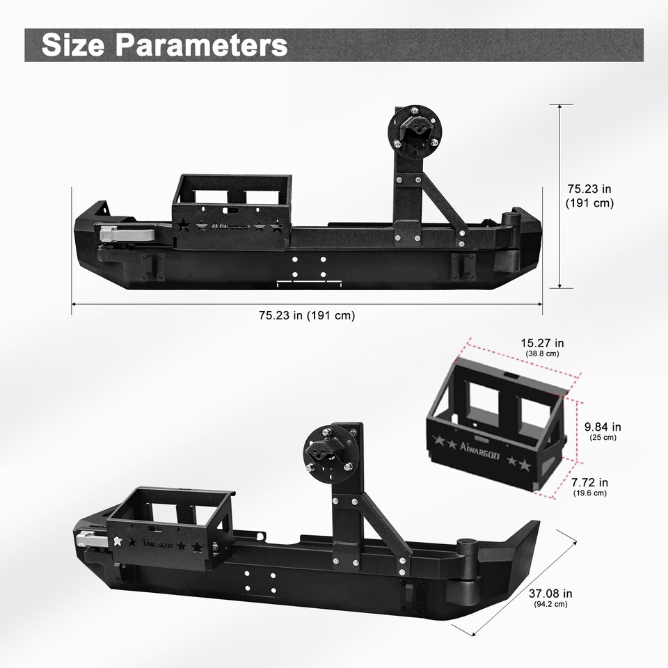 Rear Bumper w/Spare Tire Carrier & Fuel Tank Rack For 2015-2020 Toyota ...