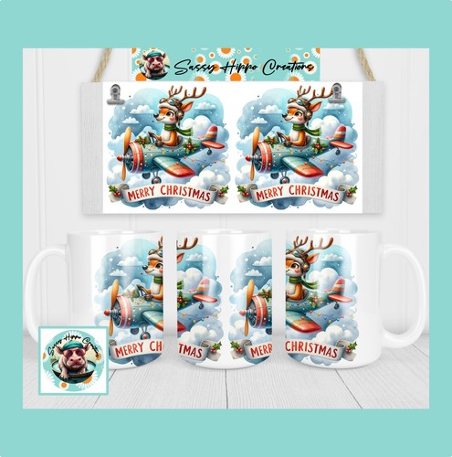 Ceramic Coffee Mug Reindeer Pilot Airplane Christmas Holiday 15oz ...