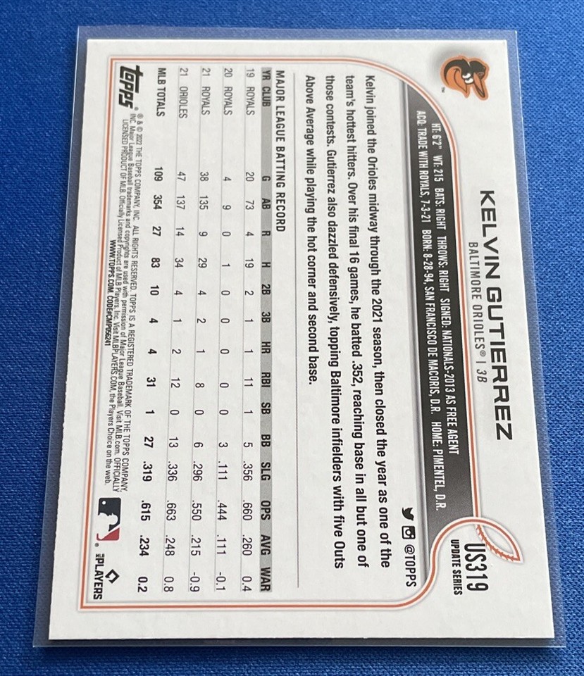 2022 Topps Update Series #US319 Kelvin Gutierrez Baltimore Orioles | eBay