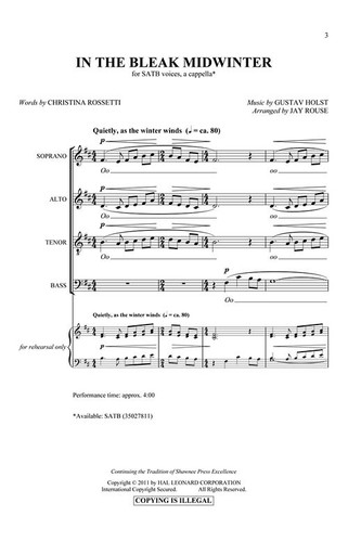 In the Bleak Midwinter SATB a cappella Christina Rossetti | eBay