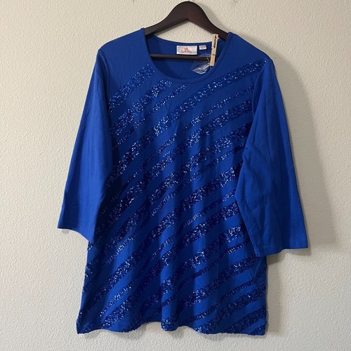 NWOT Quacker Factory Womens 3/4 Sleeve Sequin Embellished Striped Top ...