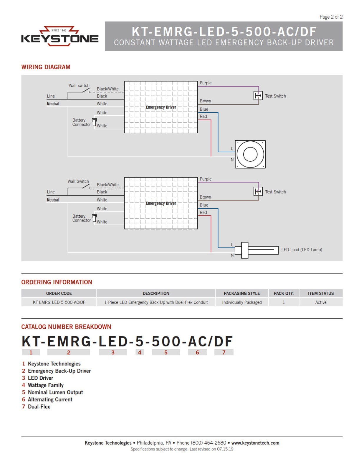 KEYSTONE KT-EMRG-LED-5-500-AC/DF LED Emergency Backup Input 120/277 VAC ...