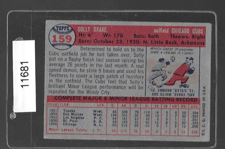 1957 Topps Baseball #159 SOLLY DRAKE Cubs 11681 | eBay