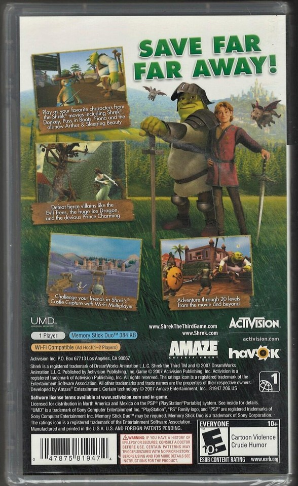Shrek the Third PSP (Brand New Factory Sealed US Version) Sony PSP ...