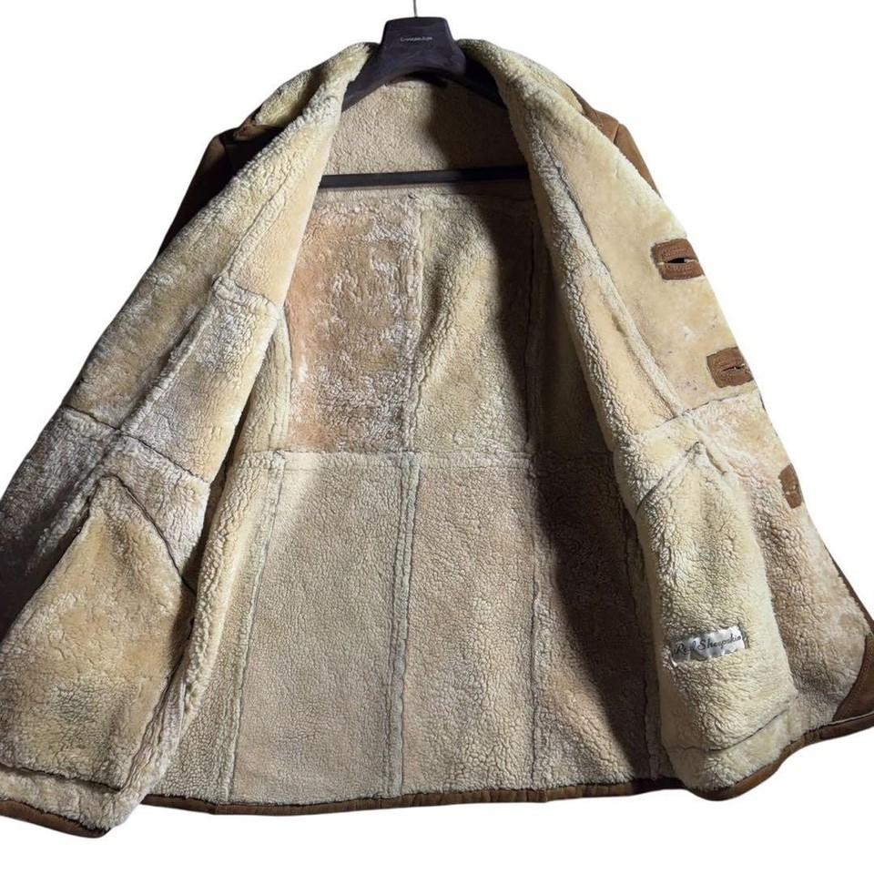 Real Shearling Men's Camel Coat Leather/Mouton Size L Used B | eBay