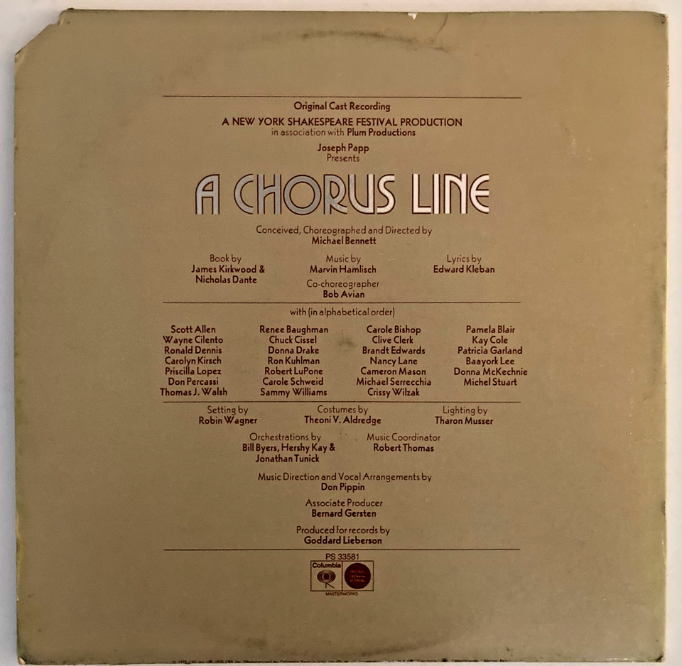 A CHORUS LINE ORIGINAL CAST WHITE LABEL PROMO LP 1975 W/ CBS DIRECTOR'S ...