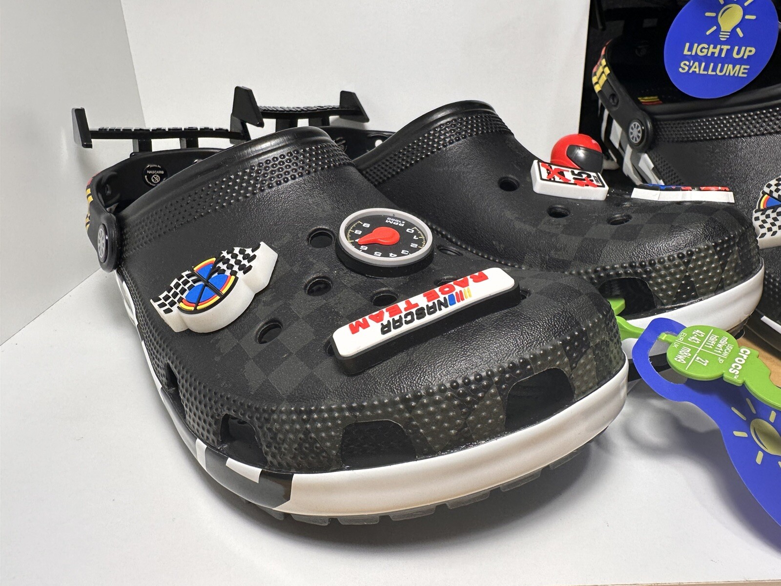 NASCAR × Crocs Classic Clog Mens Sz 9 Black Racing Charms 209474-001 ...