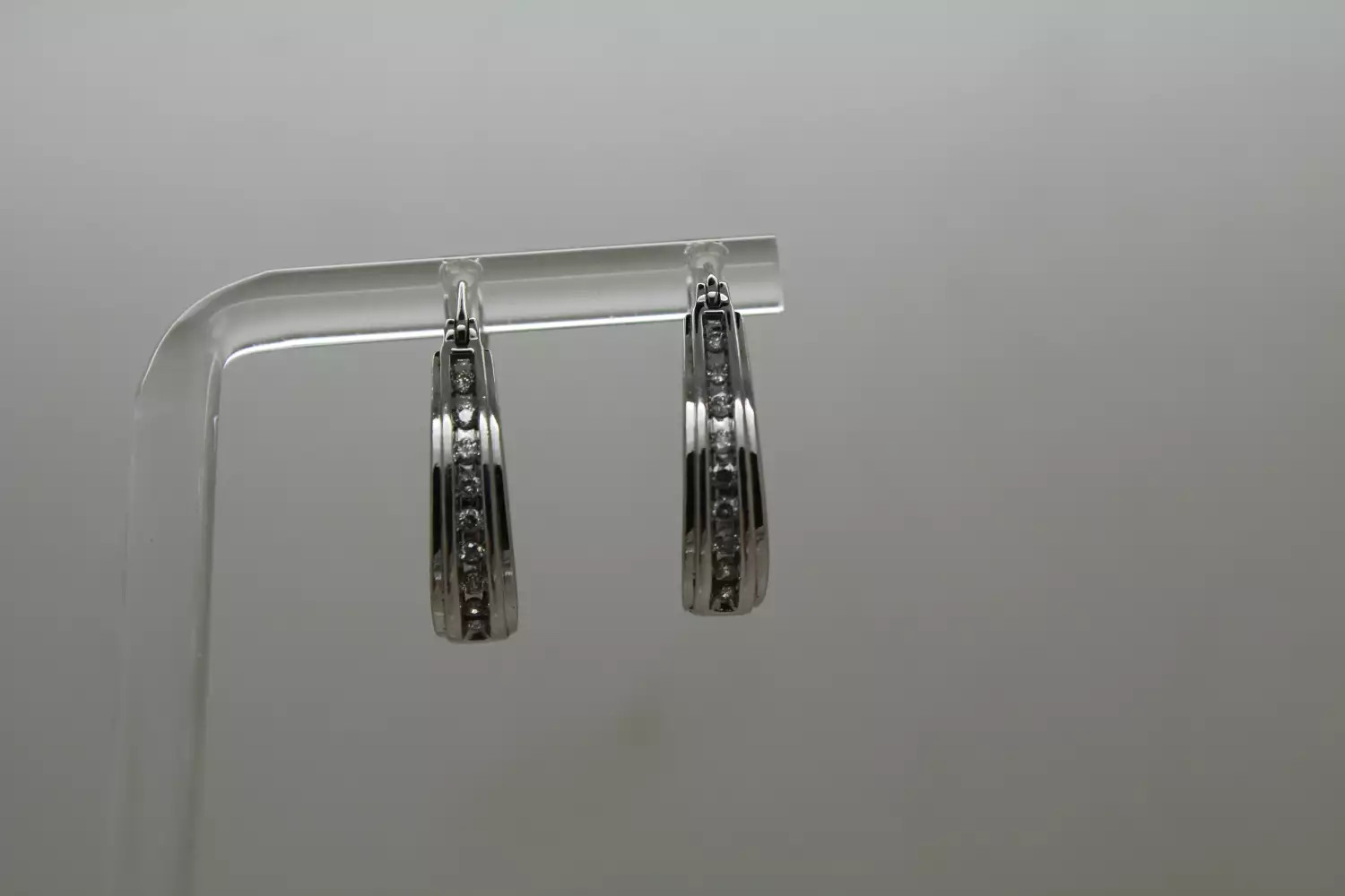 .925 Sterling Silver CHANNEL SET ACCENT DIAMONDS HOOP… - Gem