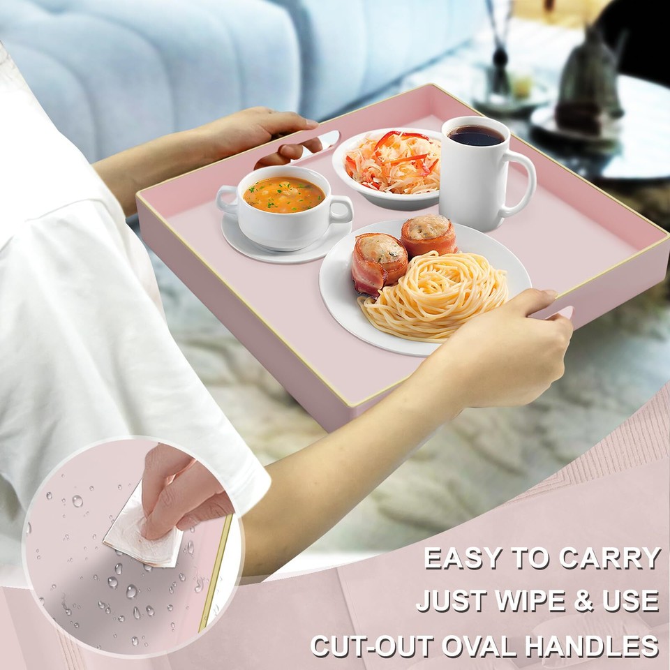 Decorative Tray Pink Serving Tray with Handles Coffee Table Tray Square ...