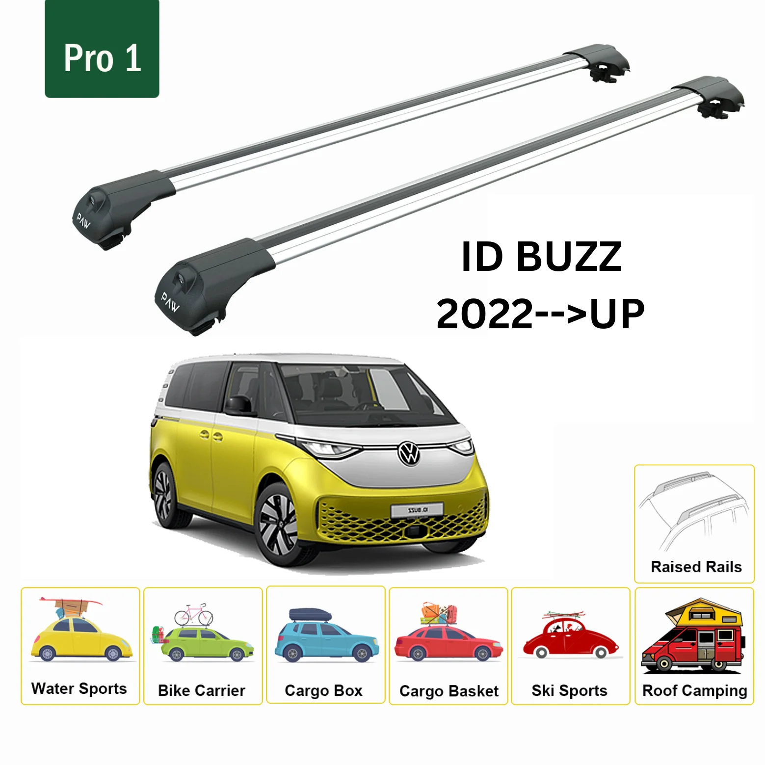 For Volkswagen ID Buzz 2022- Up Roof Side Rails and Roof Rack Cross ...