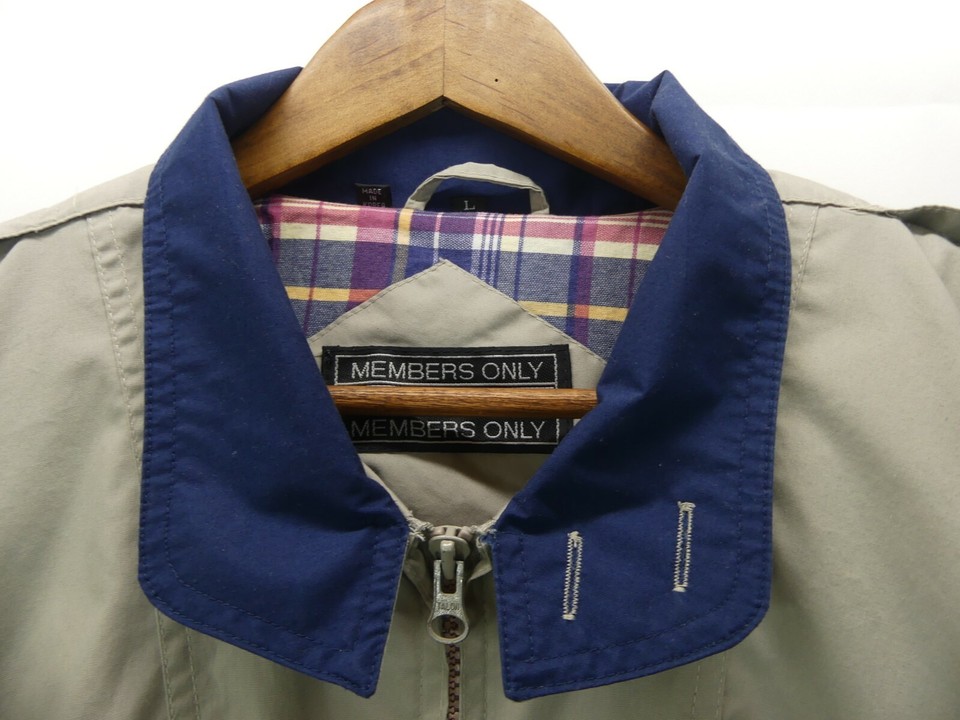 Vintage Members Only Men L Tan Polyester Cotton Iconic Jacket Plaid | eBay