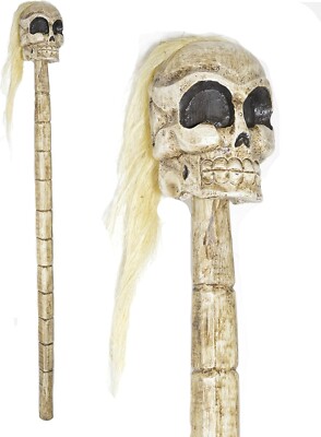 Skeleton Skull Wood Stick Hand Carved Halloween bloody Vampire Walking ...