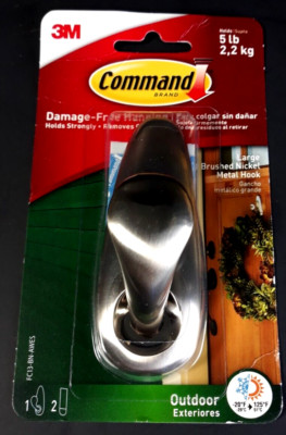 3m Command LARGE BRUSHED NICKEL METAL HOOK -Outdoor- Item# FC13-BN-AWES ...
