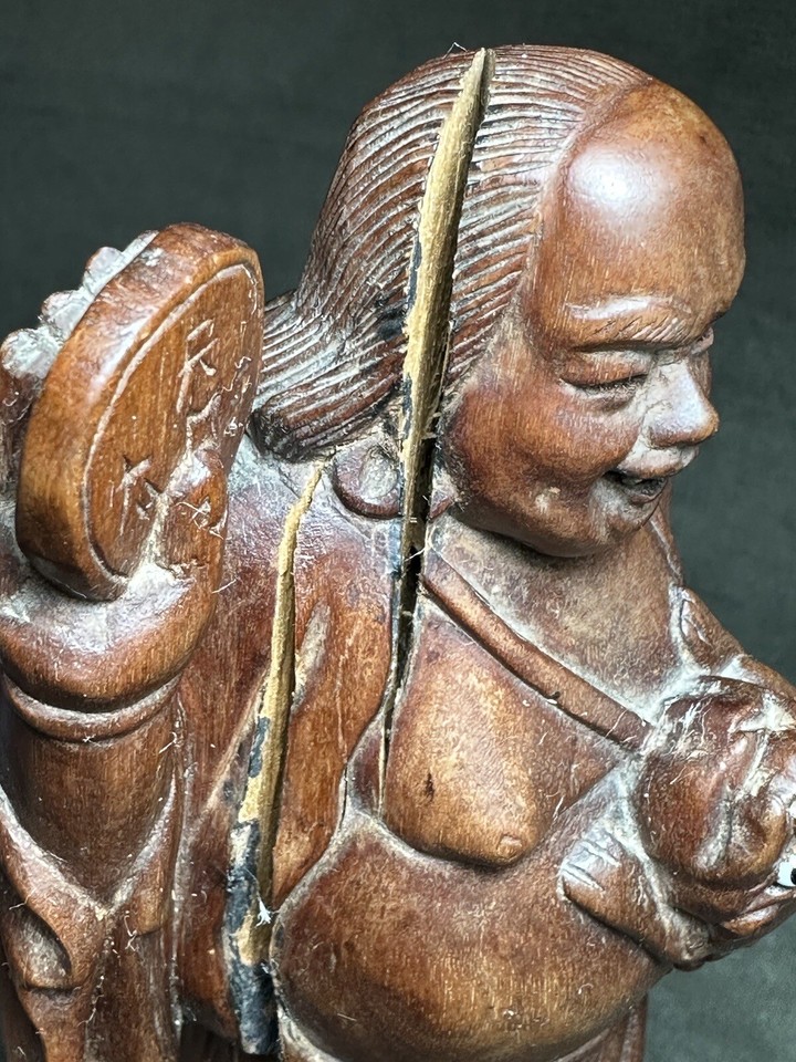 Vintage Happy Buddha Holding Coin & Foo Dog Inlaid Eyes Chinese ...