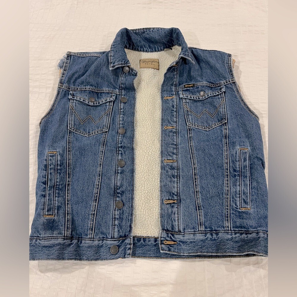 Mens Wrangler sherpa lined Denim Cut off Sleeve Vest … - Gem