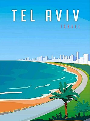 Tel Aviv Israel Beach Retro Travel Advertisement Art Deco Poster Print ...