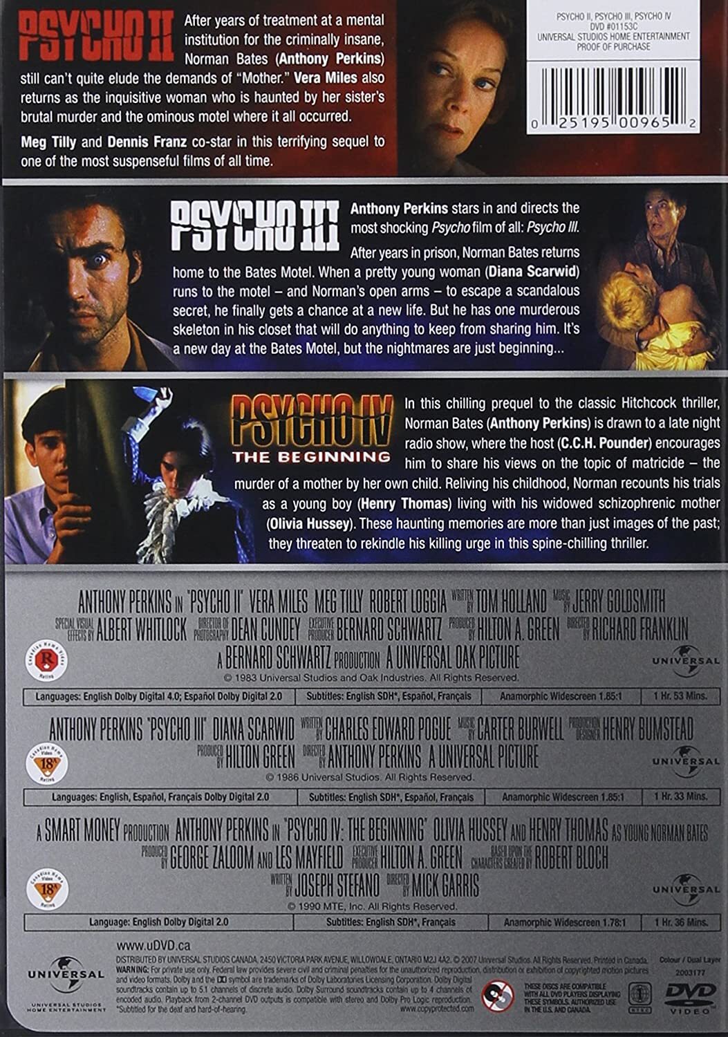 Psycho II / Psycho III / Psycho IV - The Beginning (Triple Feature ...