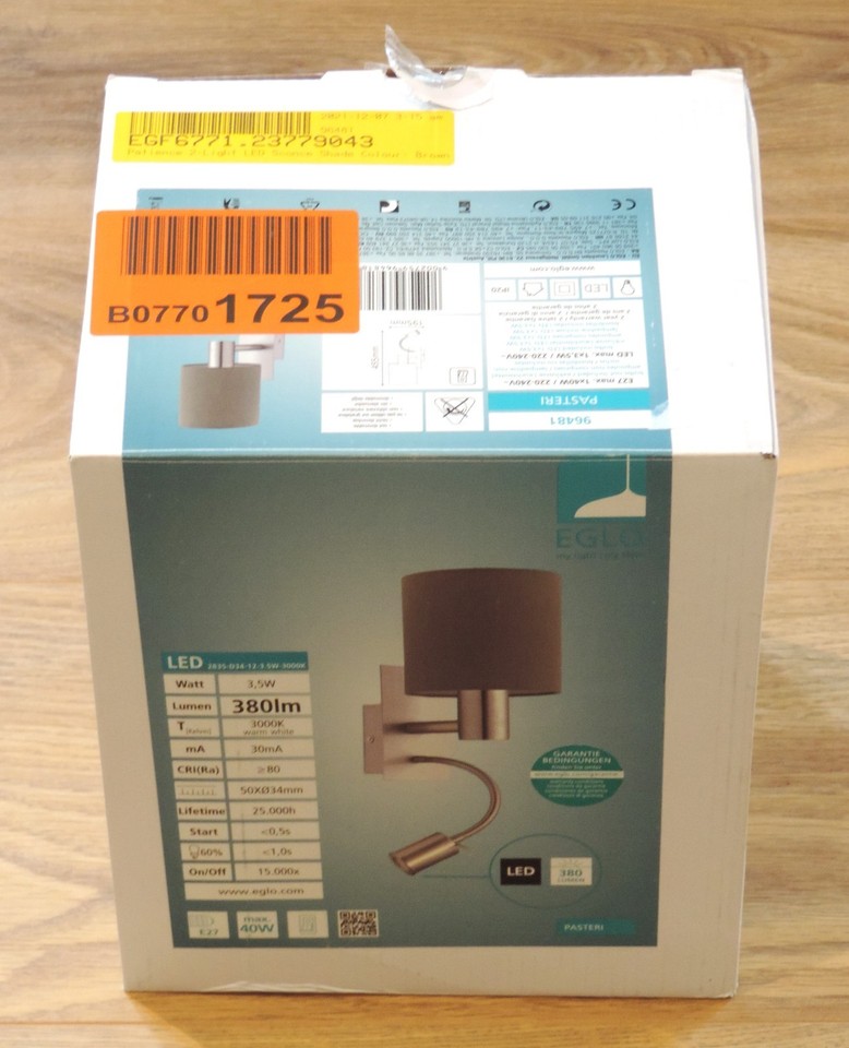 EGLO Pasteri Wall Light / Reading Lamp Stainless Steel & Grey Lamp ...