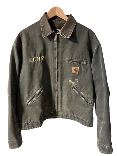 Vintage Green Distressed Carhartt Detroit Jacket Mens XL MOS Faded Worn ...