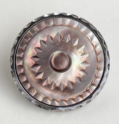 Antique Steel Cup Button with a Carved Smoky Pearl Center, Medium Size ...