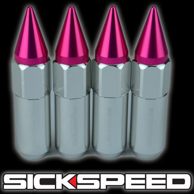 SICKSPEED 4 PC POLISHED/PINK SPIKED ALUMINUM LUG NUTS WHEELS/RIMS 12X1 ...